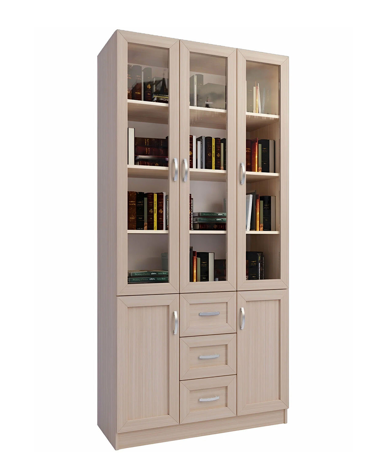 Библиотека книжная 3/7, ЛДСП, рамка МДФ, стекло, состоит из 2 частей