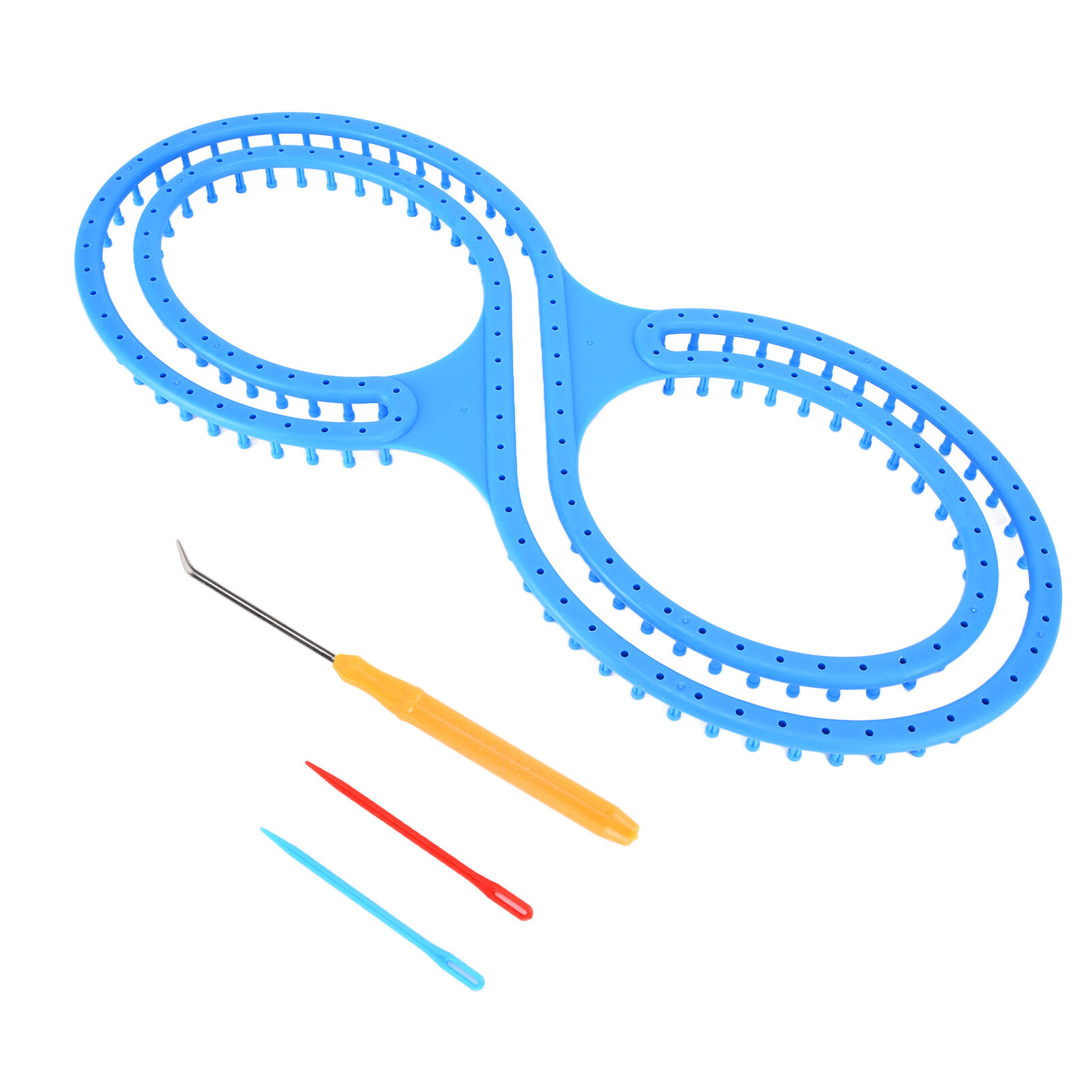 Набор для вязания: пластиковый синий станок для вязания (8 форм) с крючками и иглами для изготовления пледов, носков, шарфов и шапок своими руками.