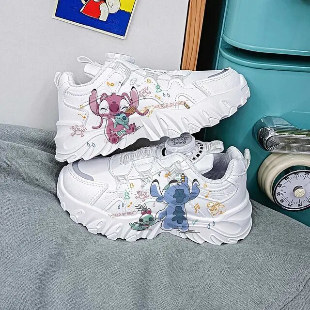 Кроссовки Kawaii Stitch Sport Shoes Anime Lilo & Stitch Basket Shoes Kids White Tennis Shoes Stitch Children Casual skets Size 26-37