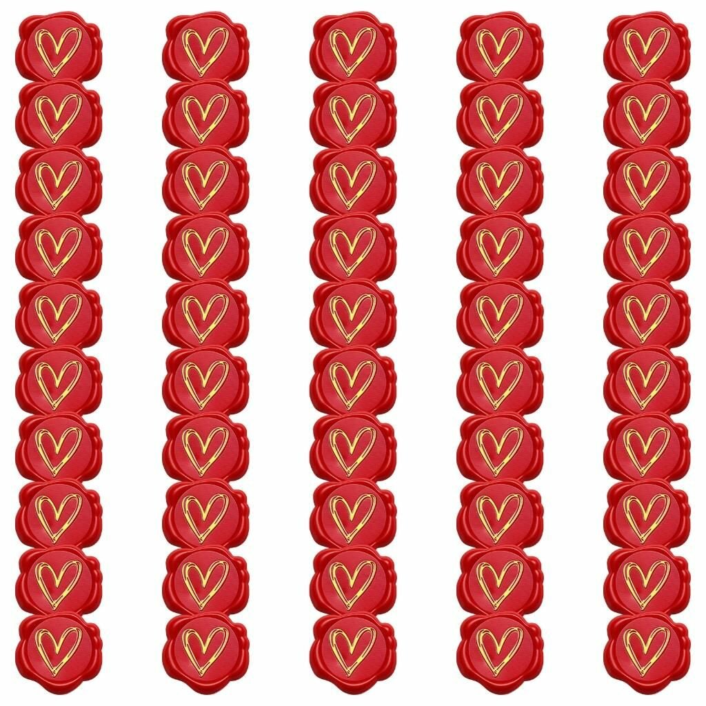 50 штук, наклейка с восковой печатью в форме сердца-love red