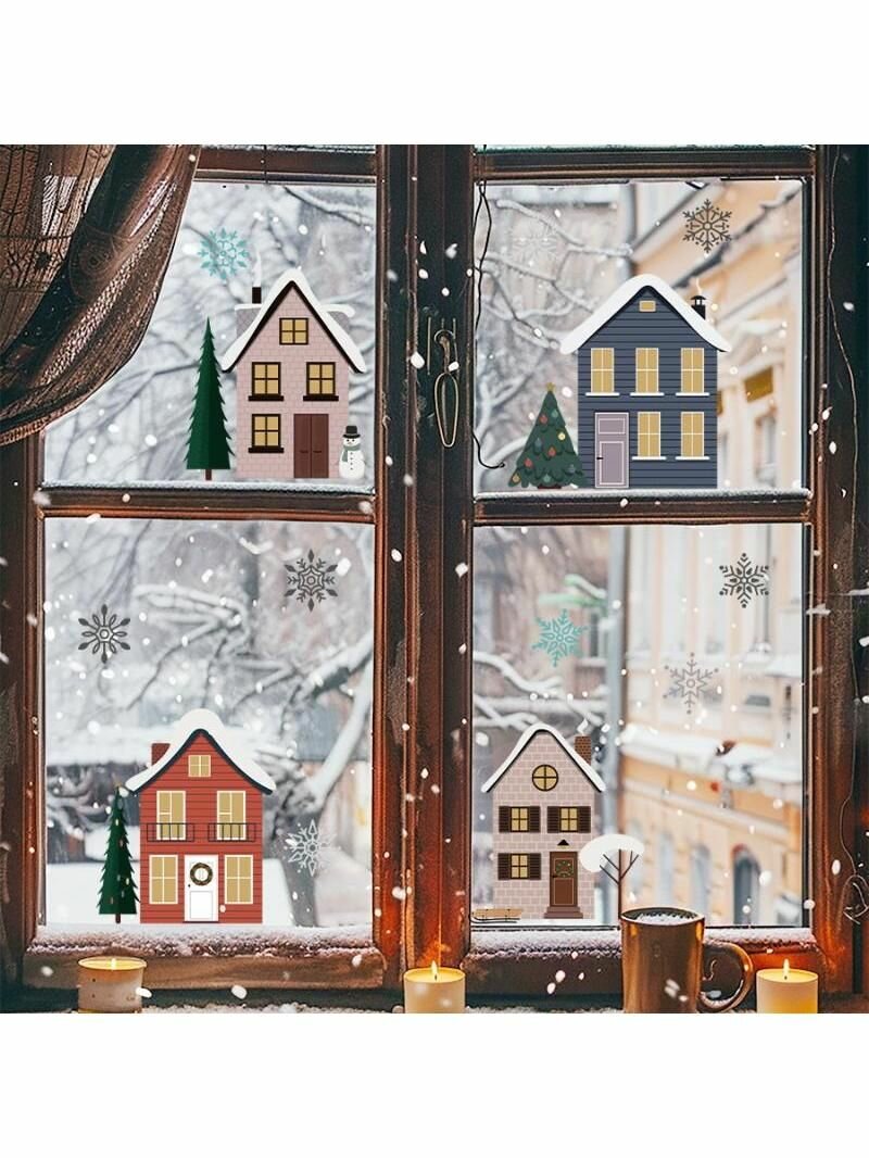 Рождественское иглу с мультяшными наклейками на окна маленького домика