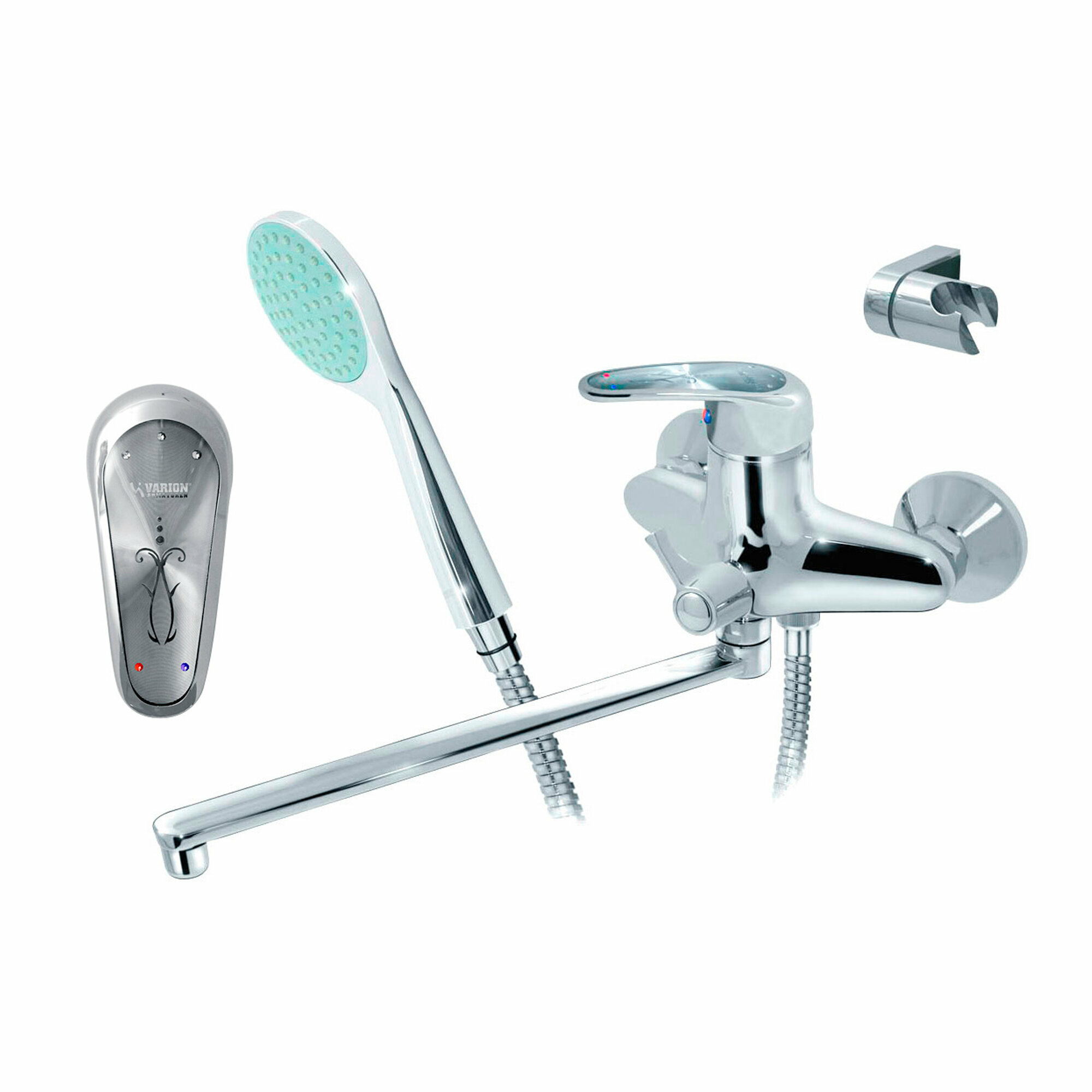 Смеситель для ванны Varion Karat серебро длинный излив