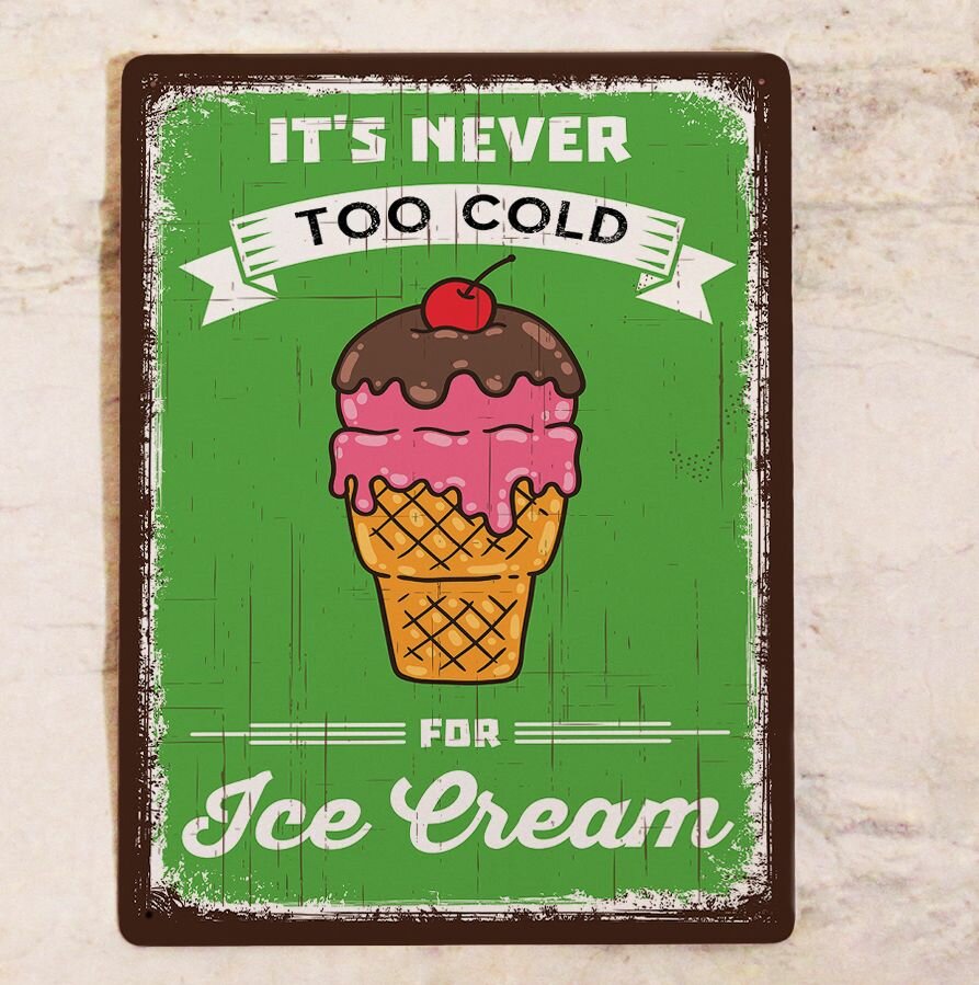 Яркая картина на металле в стиле вывески Мороженное, для декора дома и кухни, металл, 20х30 см.