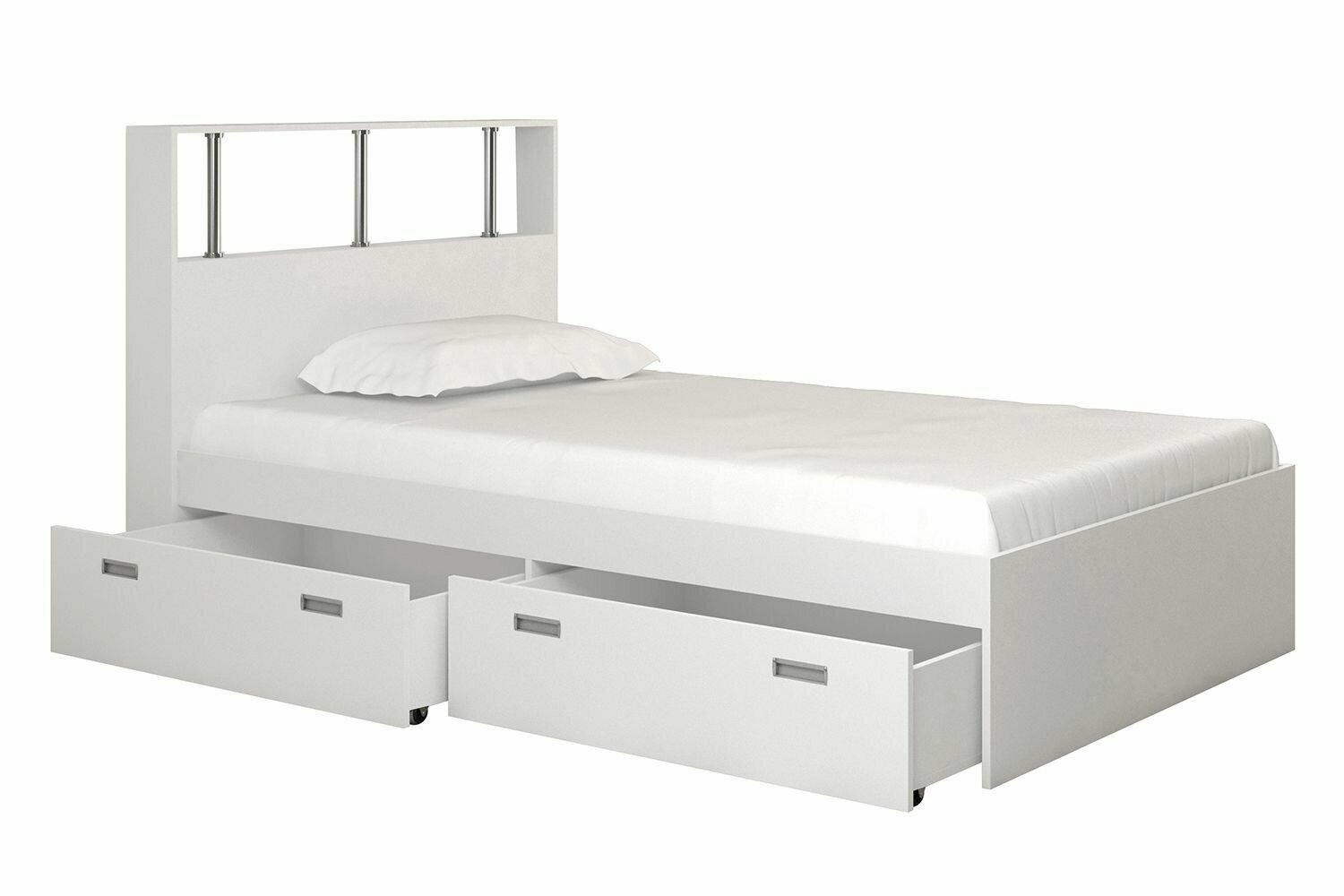 Кровать полутораспальная МногоМеб Бриз 6 120x200 с ящиками, белый гладкий