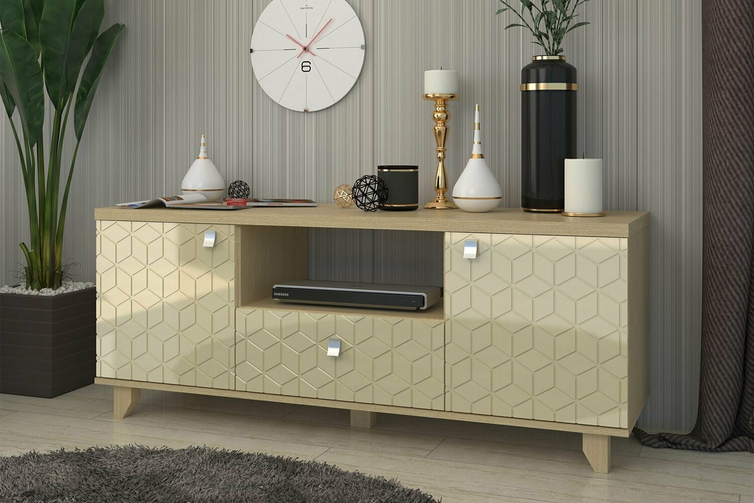 Комод Ренди 18 150х40х60 фасад МДФ с фрезеровкой Макиотти 4Dl-B, корпус венге светлый, ножка №3