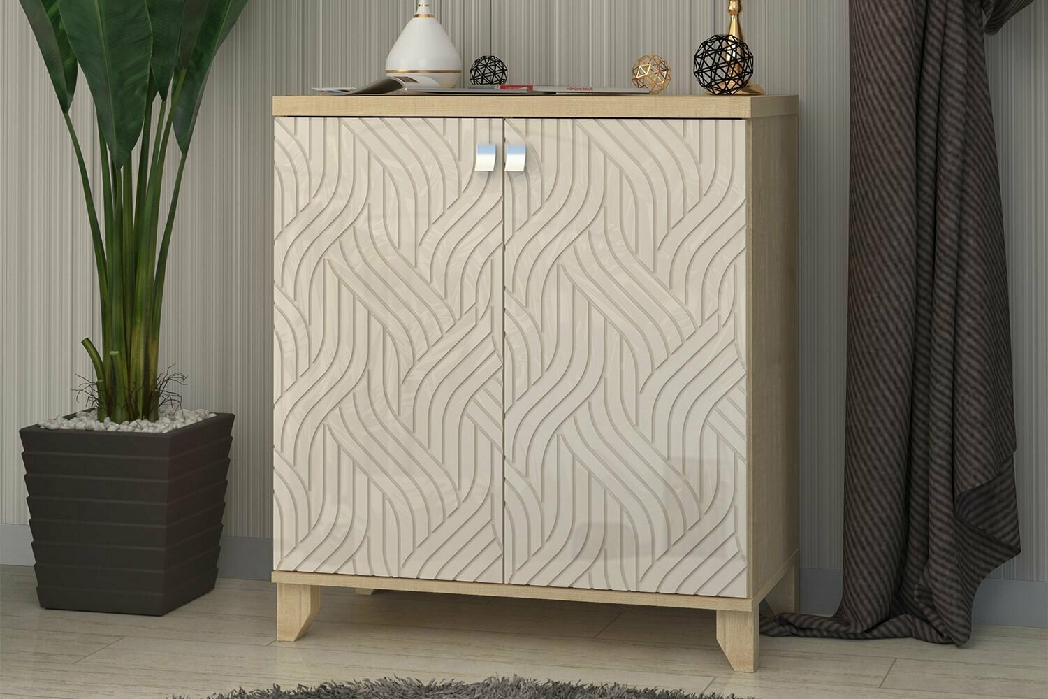 Комод Ренди 13 МДФ с фрезеровкой Макиотти SG234, корпус клен танзау, ножка №3