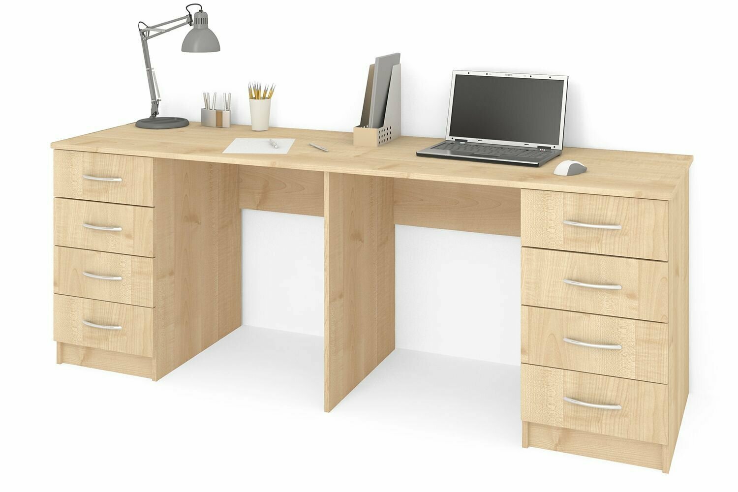 Стол компьютерный, письменный двойной СП-21 ЛДСП клен танзау, двухтумбовый