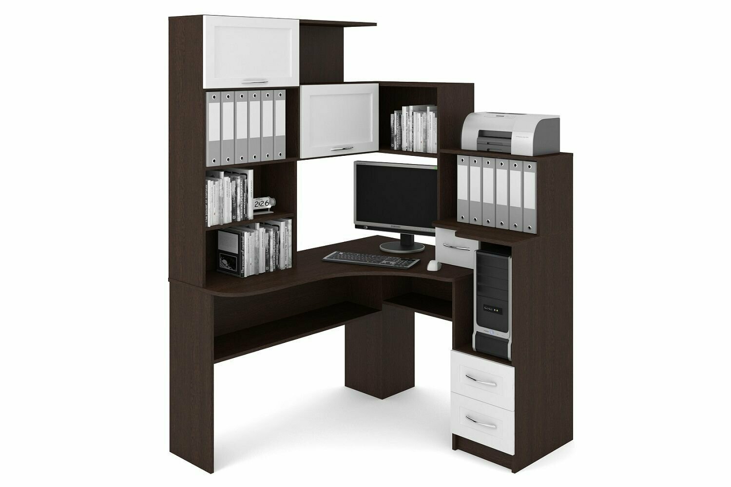 Стол компьютерный СКУ-4 МДФ корпус венге цаво, фасад белый, ящики справа, рамка квадро