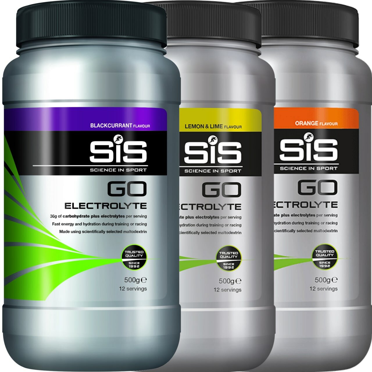 Изотоник SCIENCE IN SPORT (SiS) GO Electrolyte Powder 3 x 500 г, Черная смородина, Лимон-лайм, Апельсин