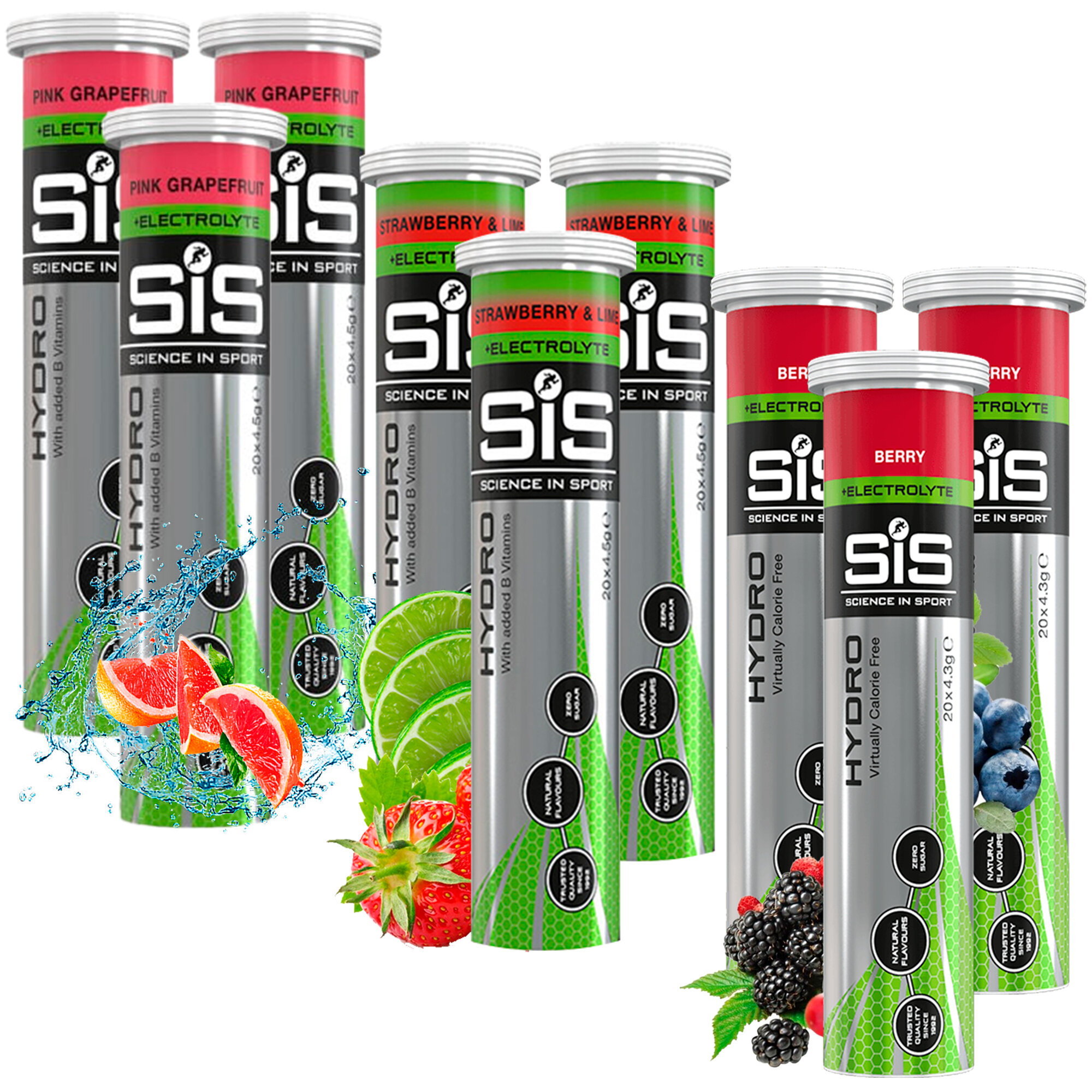 Изотоник SCIENCE IN SPORT (SiS) GO Hydro Tablet 20s_3 9 x 20 таблеток, Розовый грейпфрут, Клубника - Лайм, Ягоды