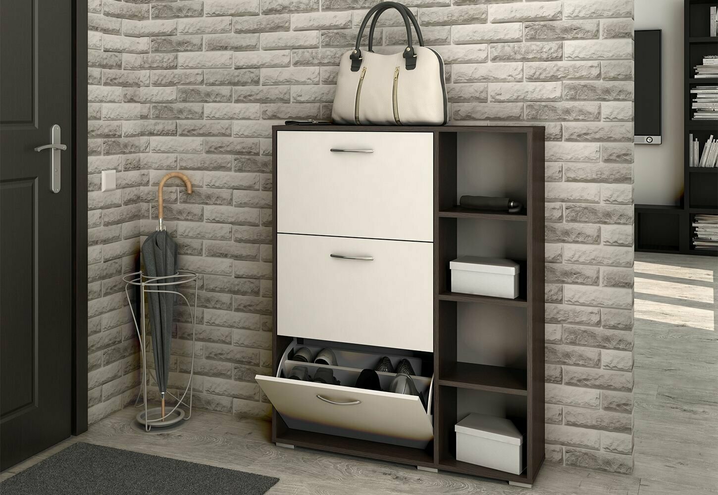Обувница Мира 3.1, 100 х 29 х 114 см венге цаво, белый, ЛДСП