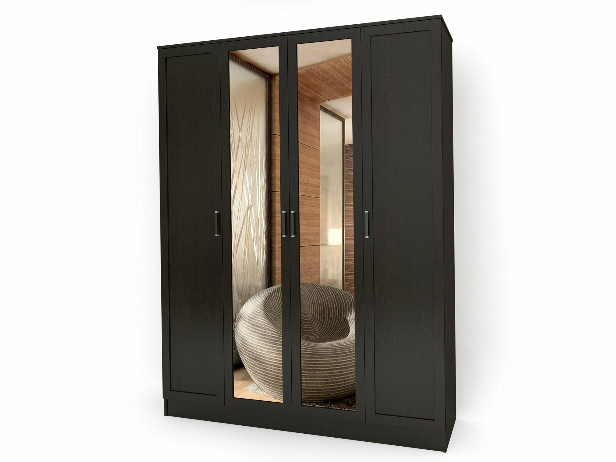 Шкаф распашной для одежды МногоМеб Стайл-4 4-дверный, 2 зеркала 200х60x220 венге, рамка квадро МДФ