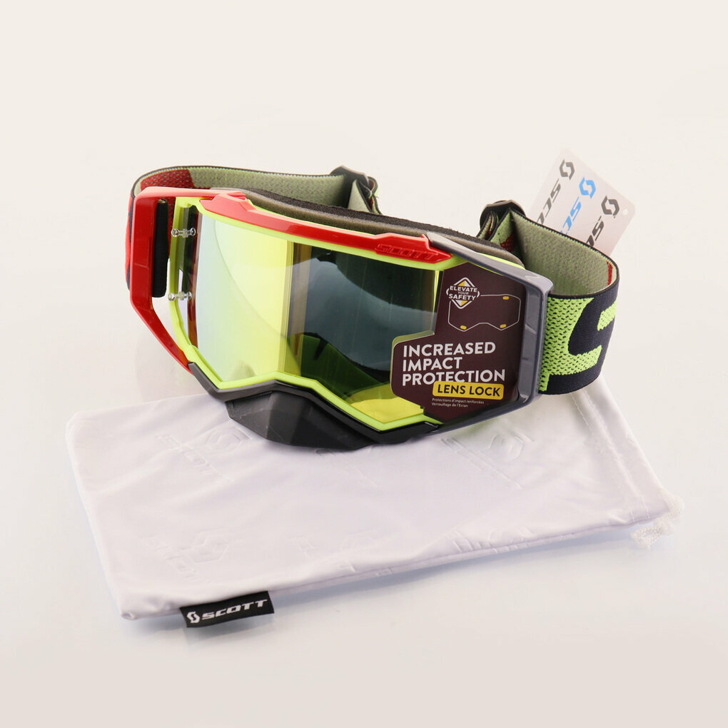 Очки защитные для мотоспорта, горнолыжного спорта, сноубординга, экстремального спорта "SCOTT" (желтый неон-красный, стекло желтое, +чехол)