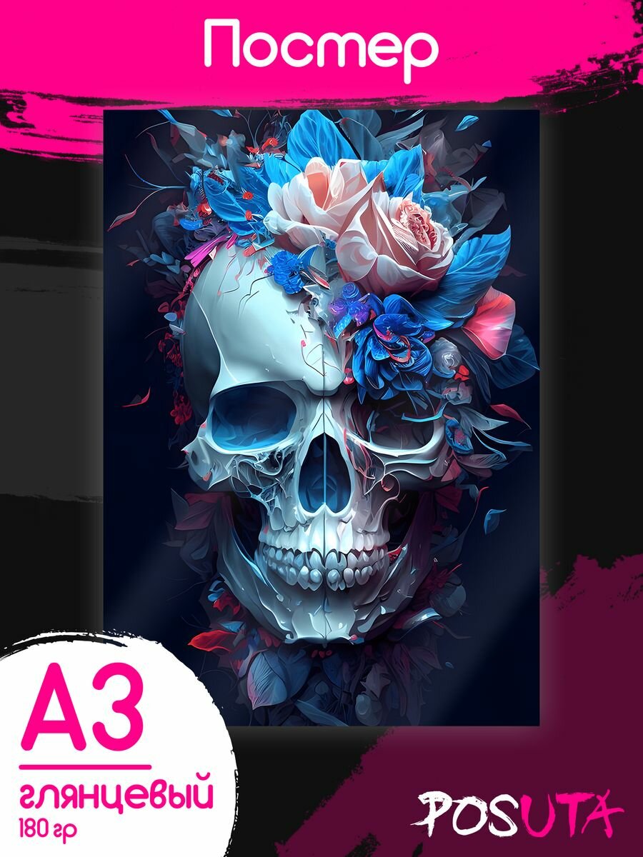 Постеры Череп в цветах Постеры Череп Постеры интерьерные