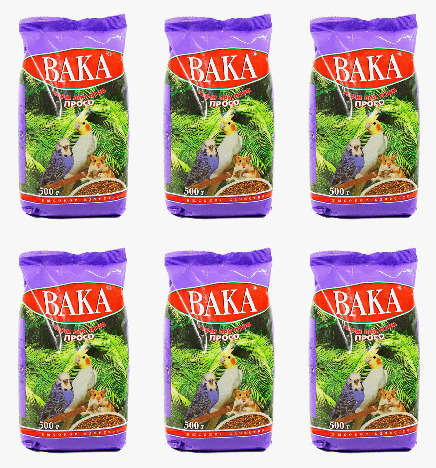 Корм для птиц Вака ВК Просо для мелких и средних попугаев, 500 г, 6 уп