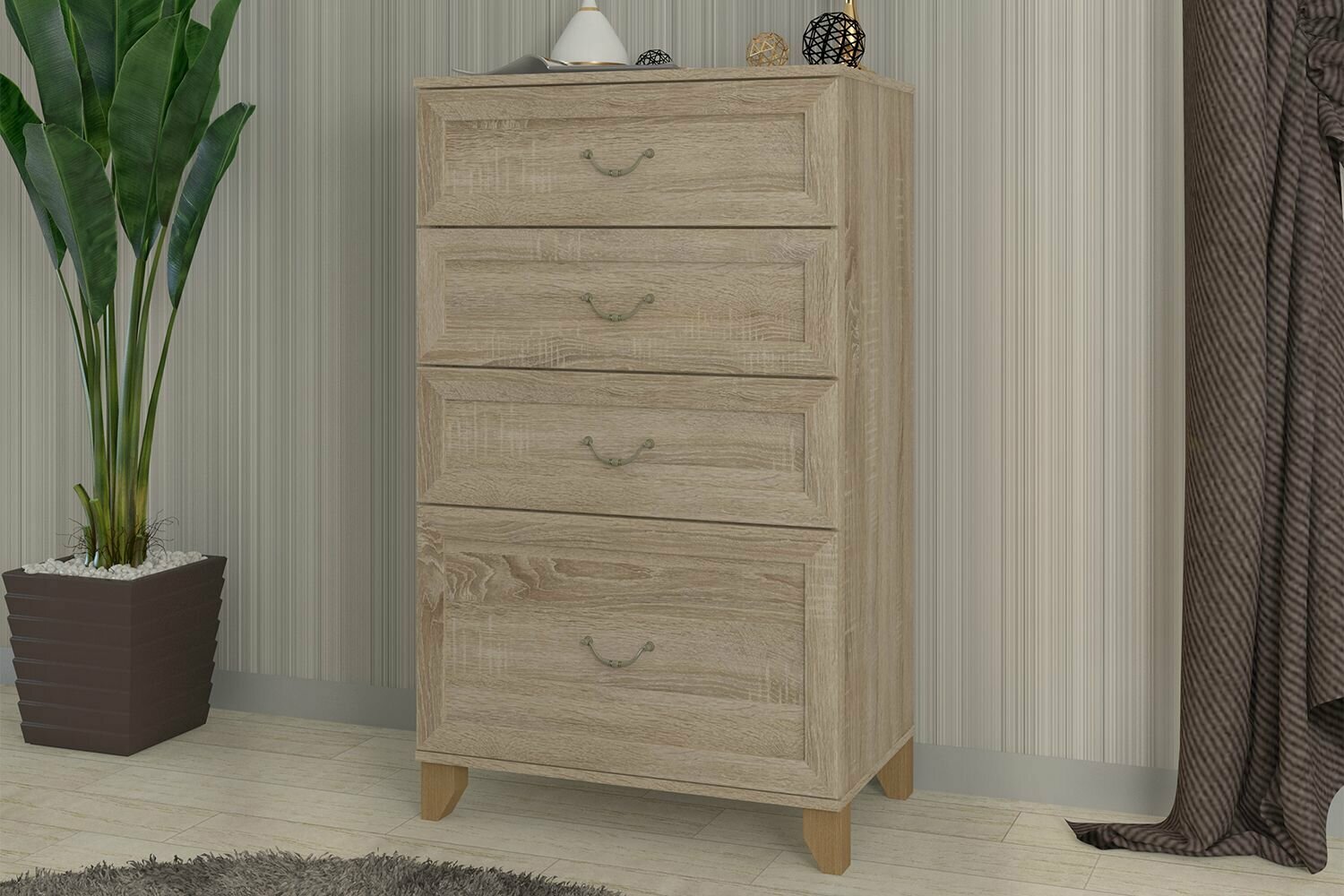 Комод Ренди 3М 70х40х120 дуб сонома, рамка квадро МДФ, ножка №3