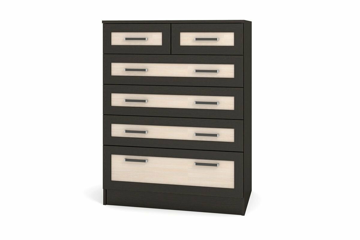 Комод К-5 80х50х108 6 ящиков, венге цаво, дуб млечный, рамка квадро