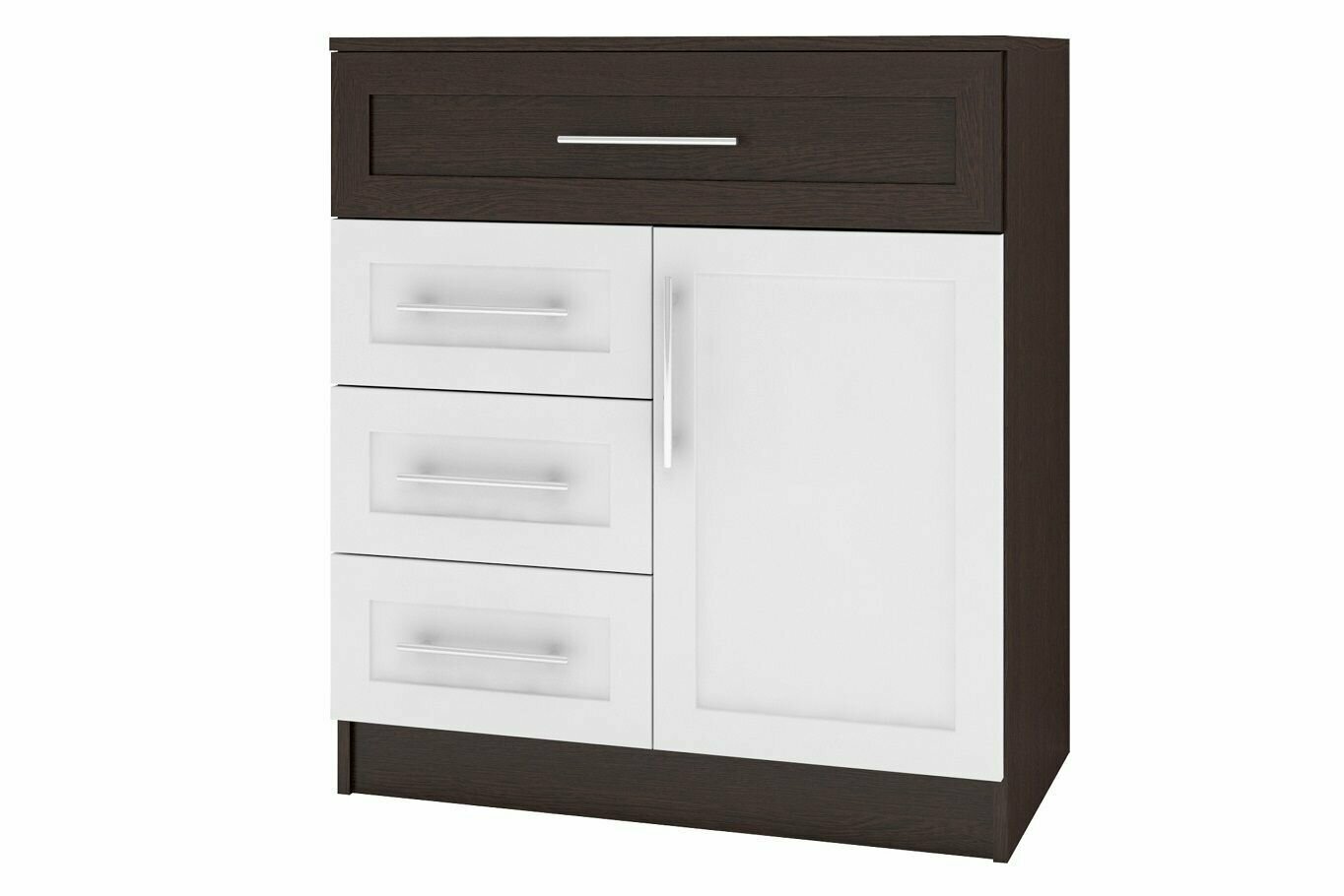 Комод Контраст 5 МДФ 80х44х90 венге цаво/белый гладкий, рамка квадро, 4 ящика и дверца