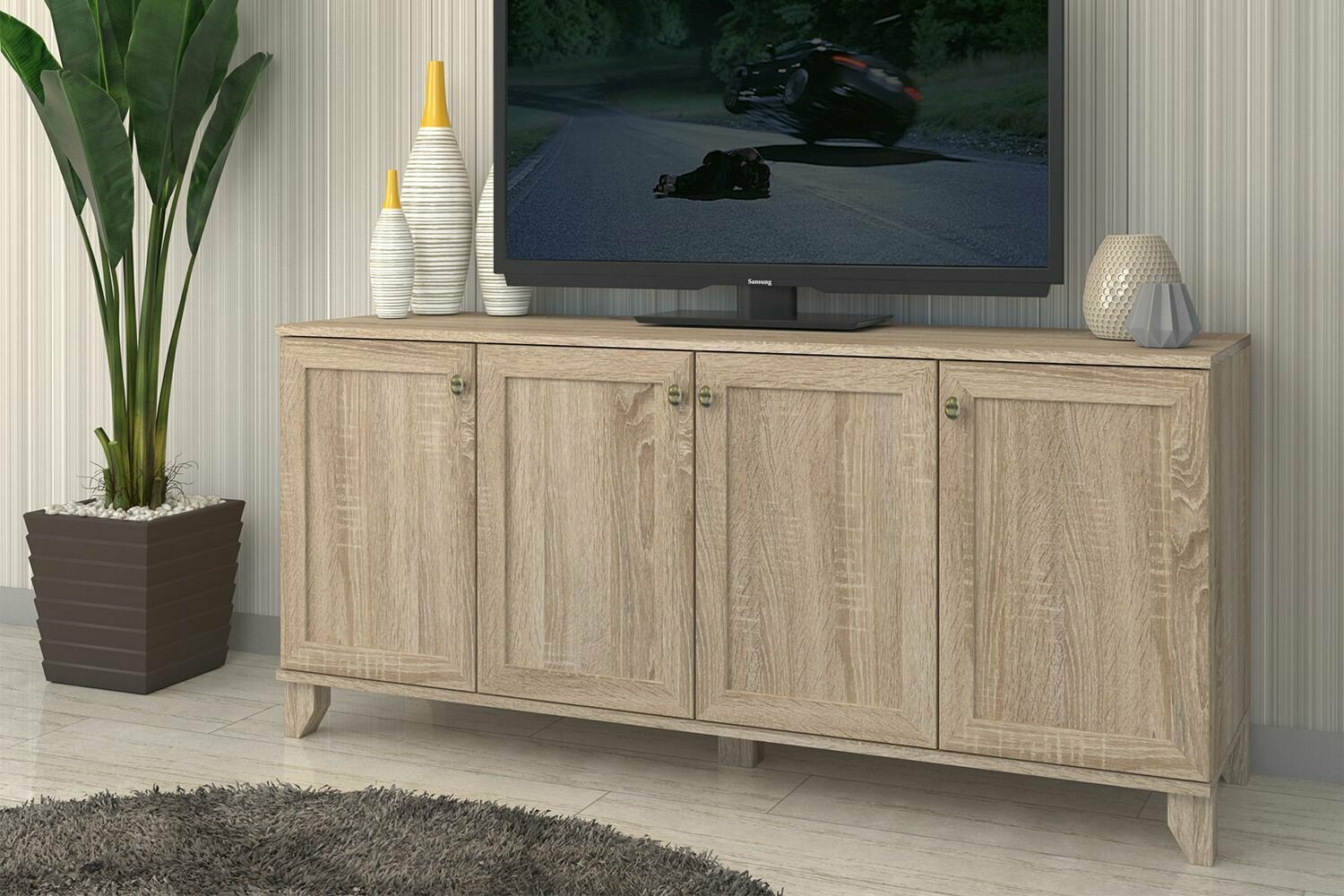 Комод Ренди 30М 150х40х60 дуб сонома, рамка квадро МДФ, ножка №3