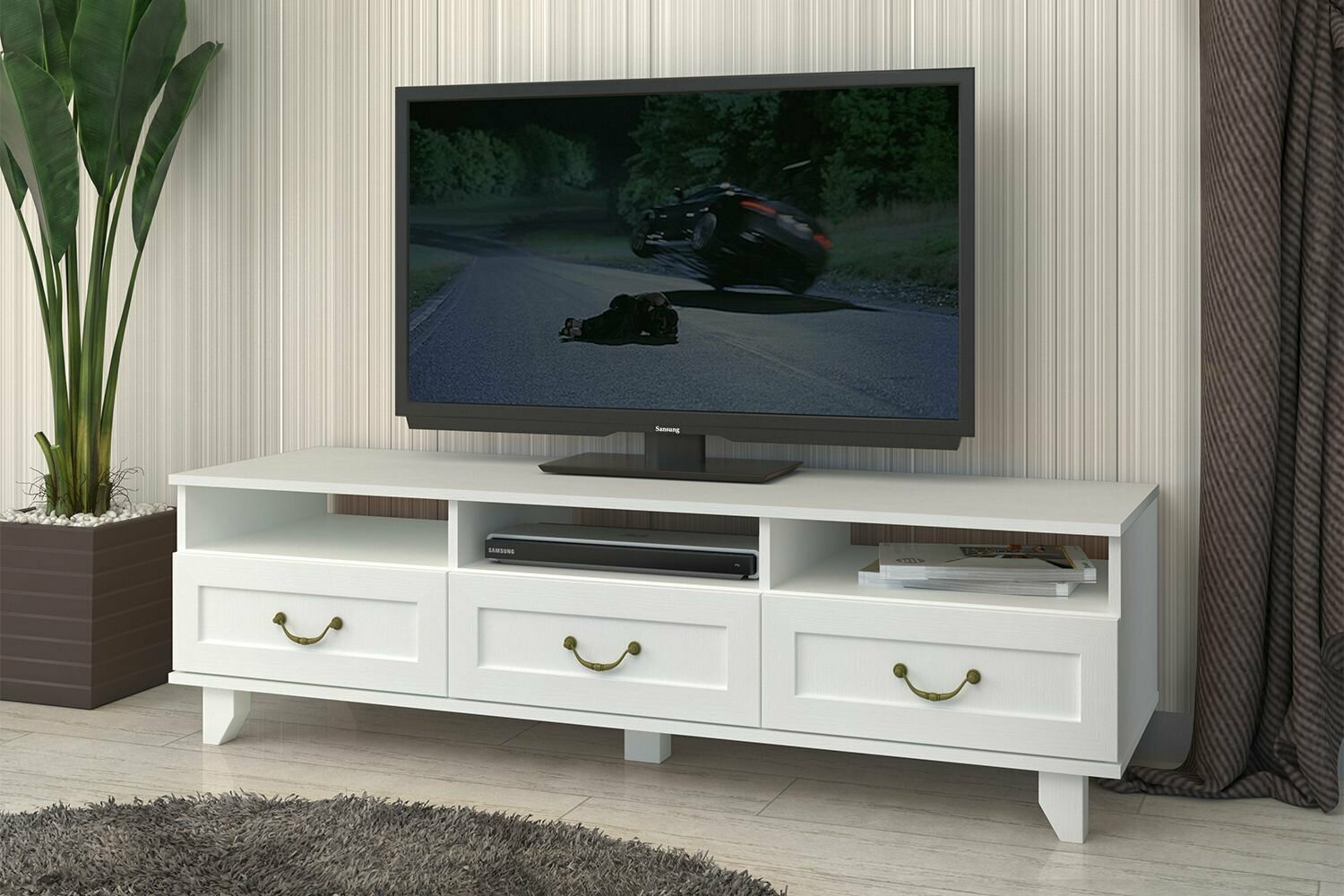 Комод Ренди 19М 150х40х45 белый, рамка квадро МДФ, ножка №3