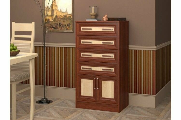 Комод Ричард 4.2 МДФ 60х42х114 ноче мария луиза, клен танзау, рамка резная, 4 ящика и 2 дверцы