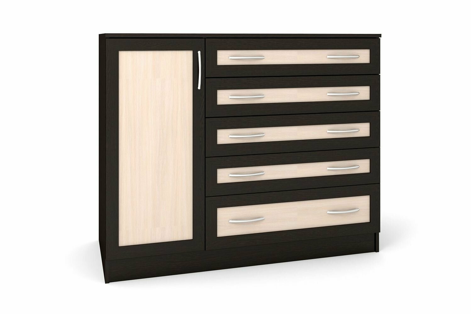 Комод Иван 1:5 120х50х100 венге цаво, дуб млечный, рамка квадро, дверца слева