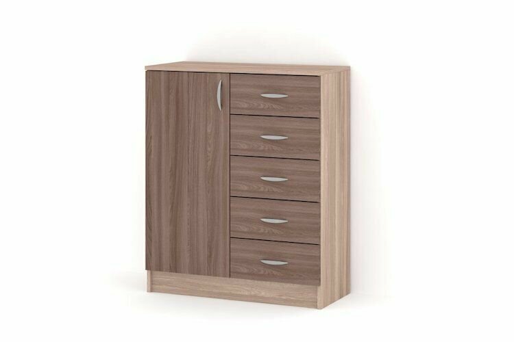 Комод для прихожей Неаполь 80х36х93 ясень шимо светлый, ясень шимо темный, 5 ящиков, дверца слева