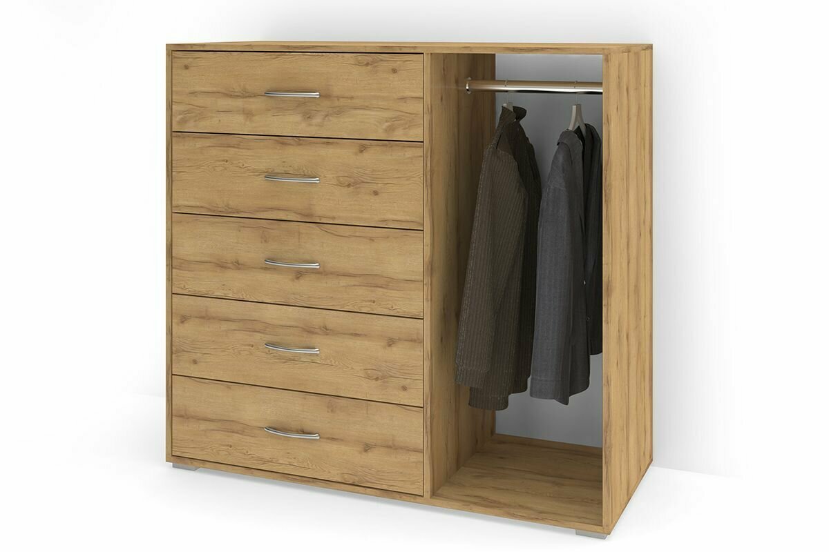 Комод МногоМеб № 12 Л дуб золотистый, штанга, с выдвижными ящиками, ЛДСП