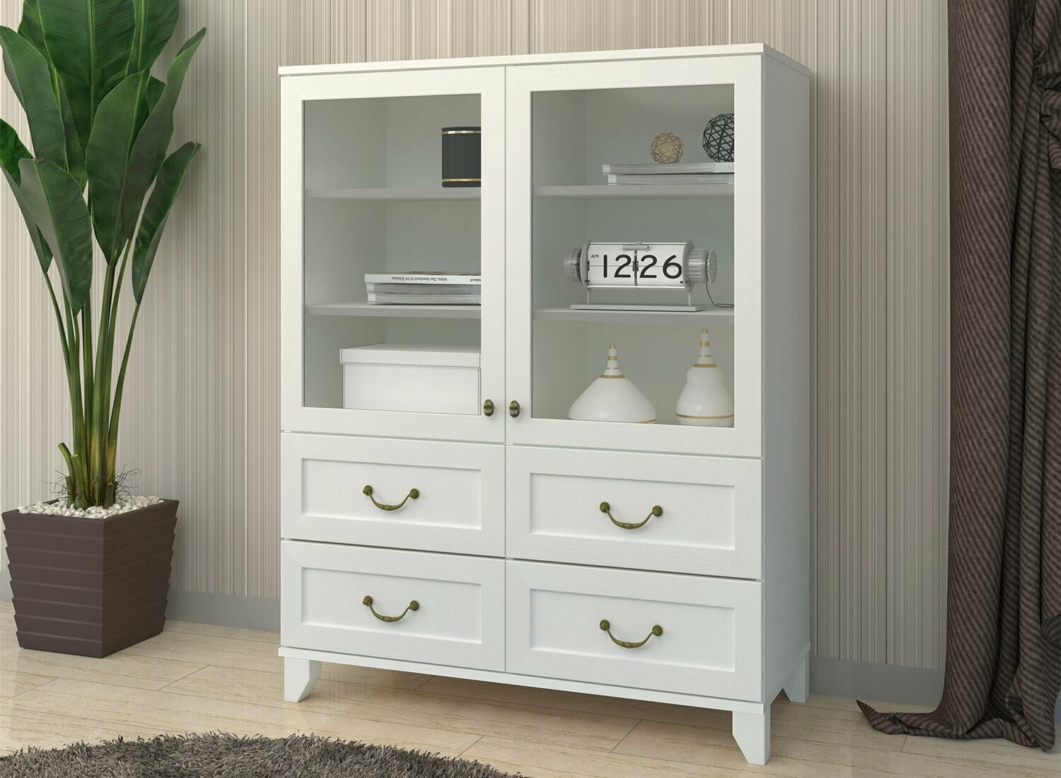 Комод Ренди 20МС 100х40х130 белый, рамка квадро МДФ, стекло, ножка №3