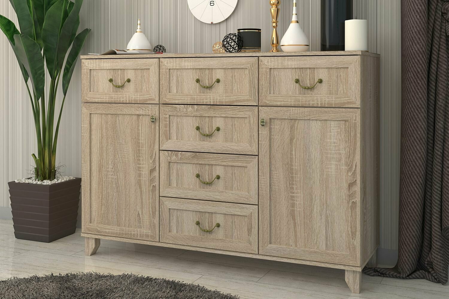 Комод Ренди 23М 140х40х100 дуб сонома, рамка квадро МДФ, ножка №3