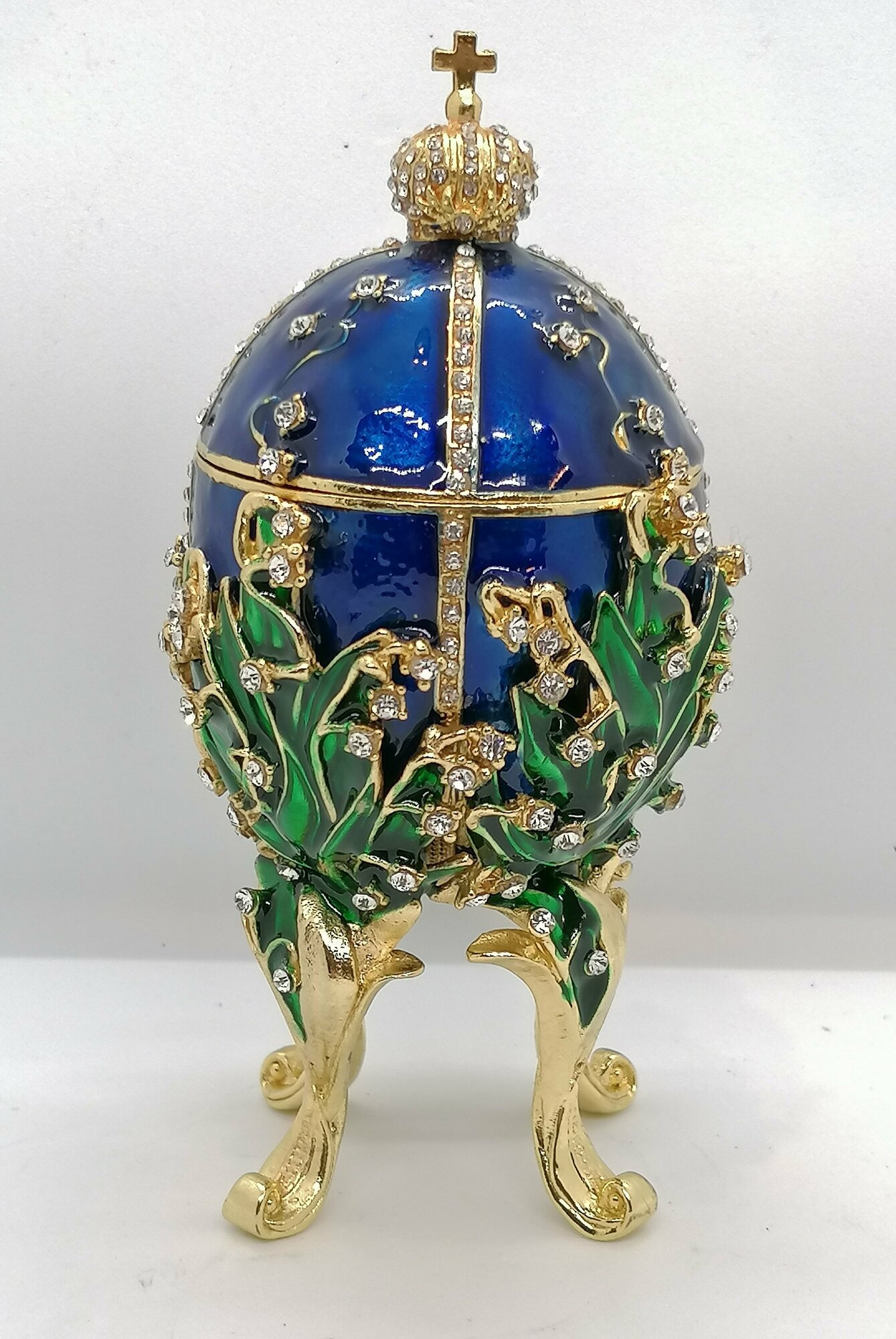 Яйцо Фаберже Ландыш большое , со стразами, синее
