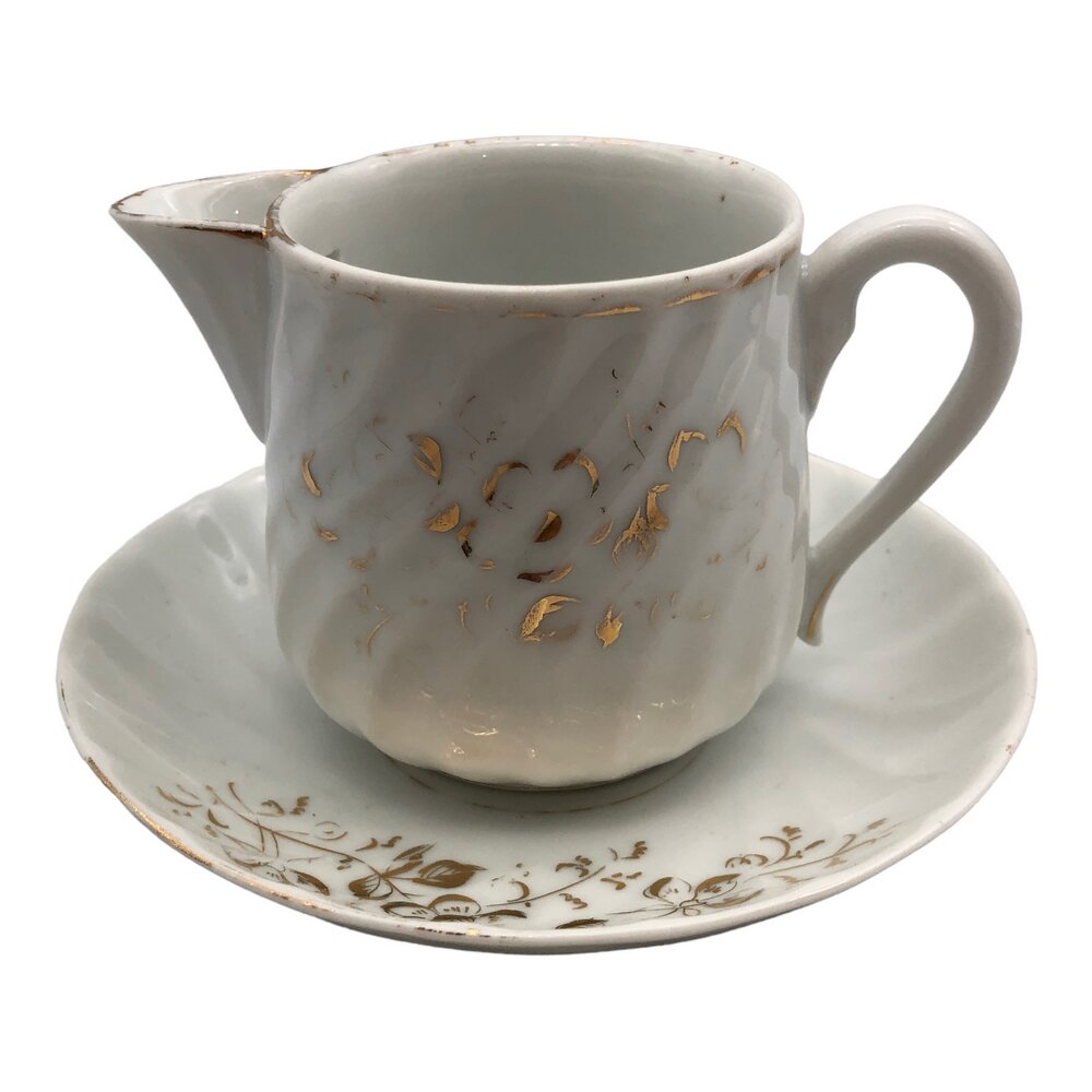 Фарфоровый сливочник с блюдцем, 1889-1917 гг, Кузнецов, Волхов, Российская Империя