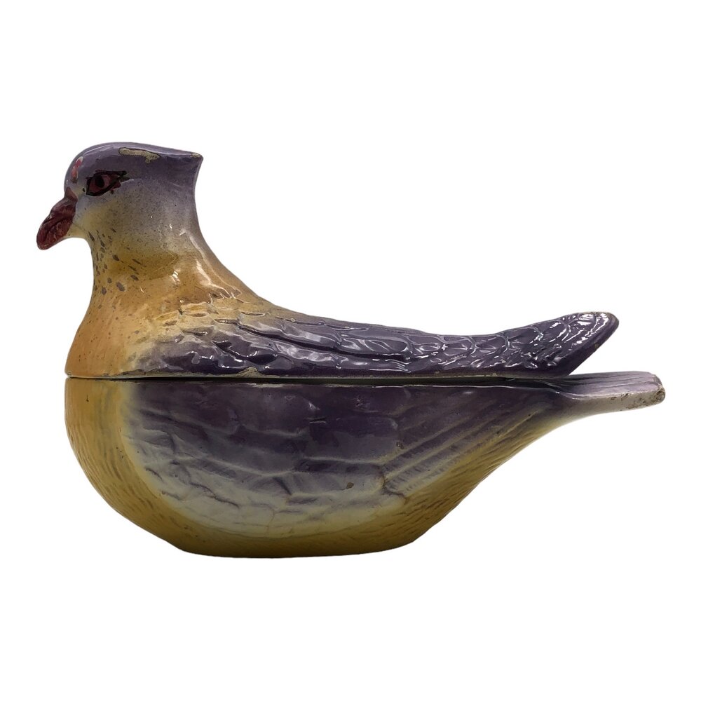 Фарфоровая масленка "Голубь" 1889-1917 гг, фиолетовый, Кузнецов, Российская Империя