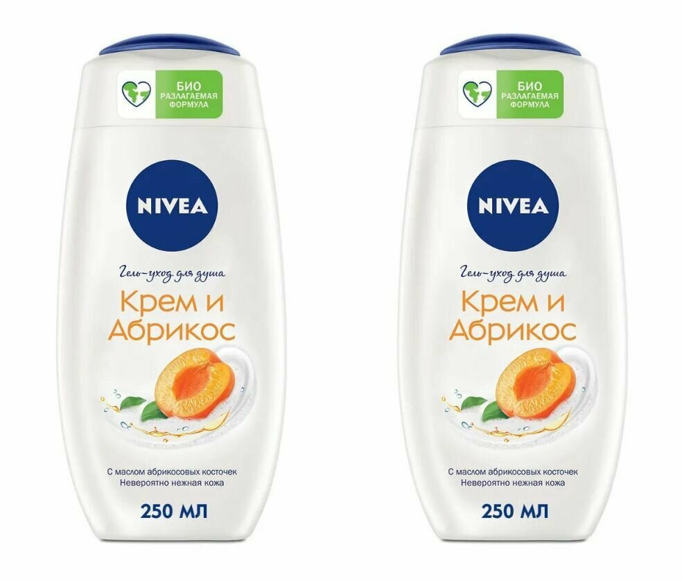 Гель для душа, Nivea, Hydra IQ, молоко и абрикос, 250 мл, 2 шт