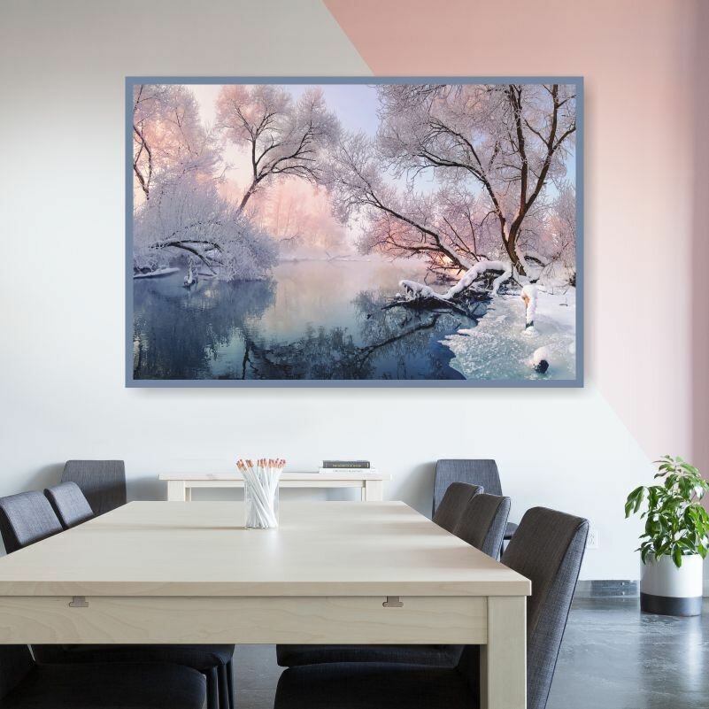 Постер Зимний Пейзаж С Деревьями В Розовых Тонах 70х50 см в тубусе ПолиЦентр