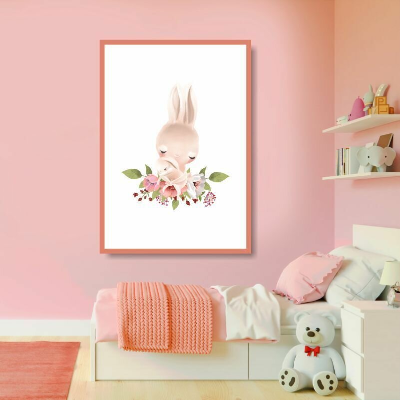 Постер Зайки с Цветами Для Детской Вертикальный 40х50 см в тубусе ПолиЦентр
