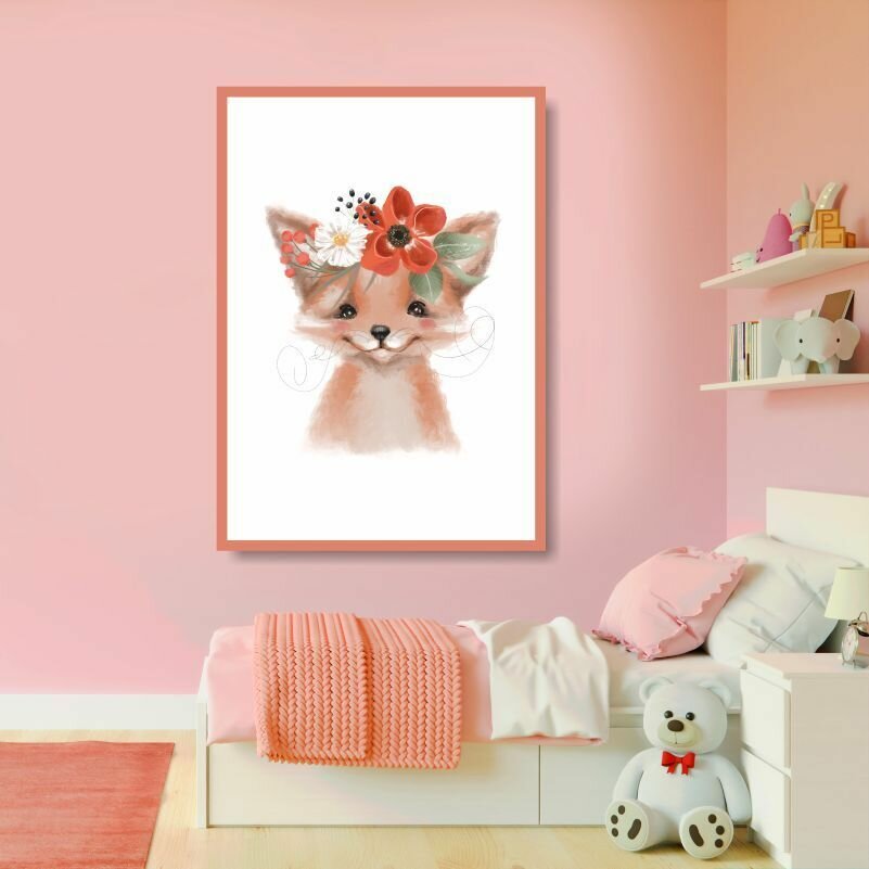 Постер Лисенок c Цветами Для Детской Вертикальный 60х90 см в тубусе ПолиЦентр