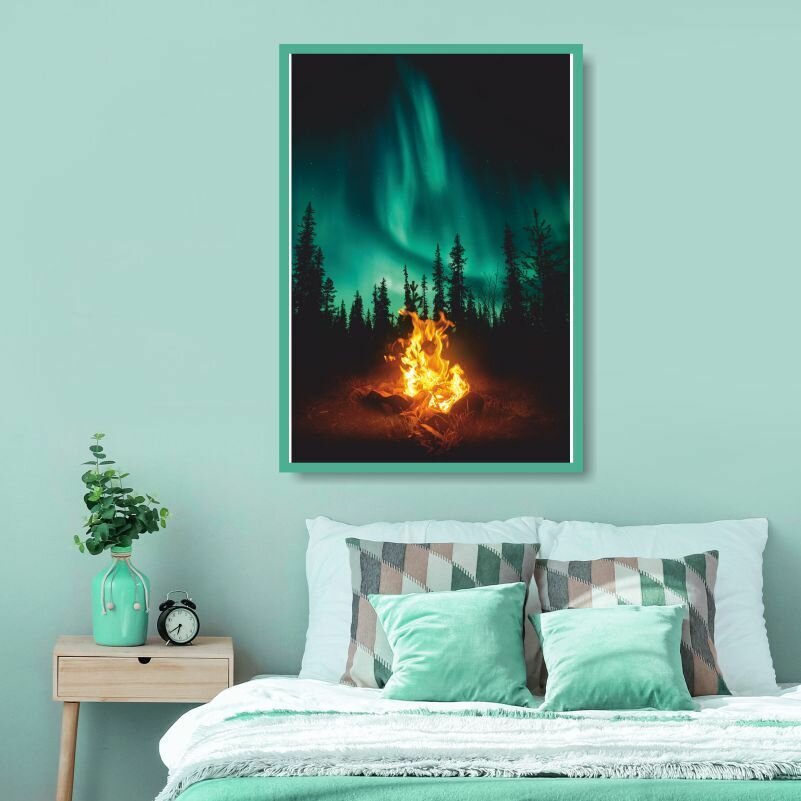 Постер Костер В Лесу Под Северным Сиянием 60х90 см в тубусе ПолиЦентр