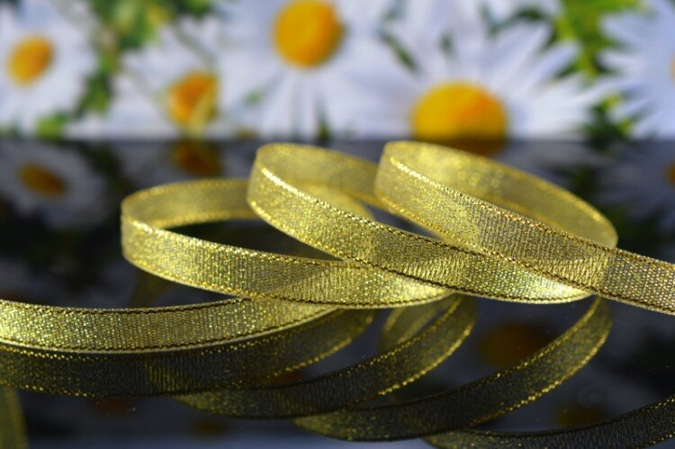 Лента металлизированная (парча) 9мм, цвет золото, полиэстер/нейлон, 52-003, 1 метр