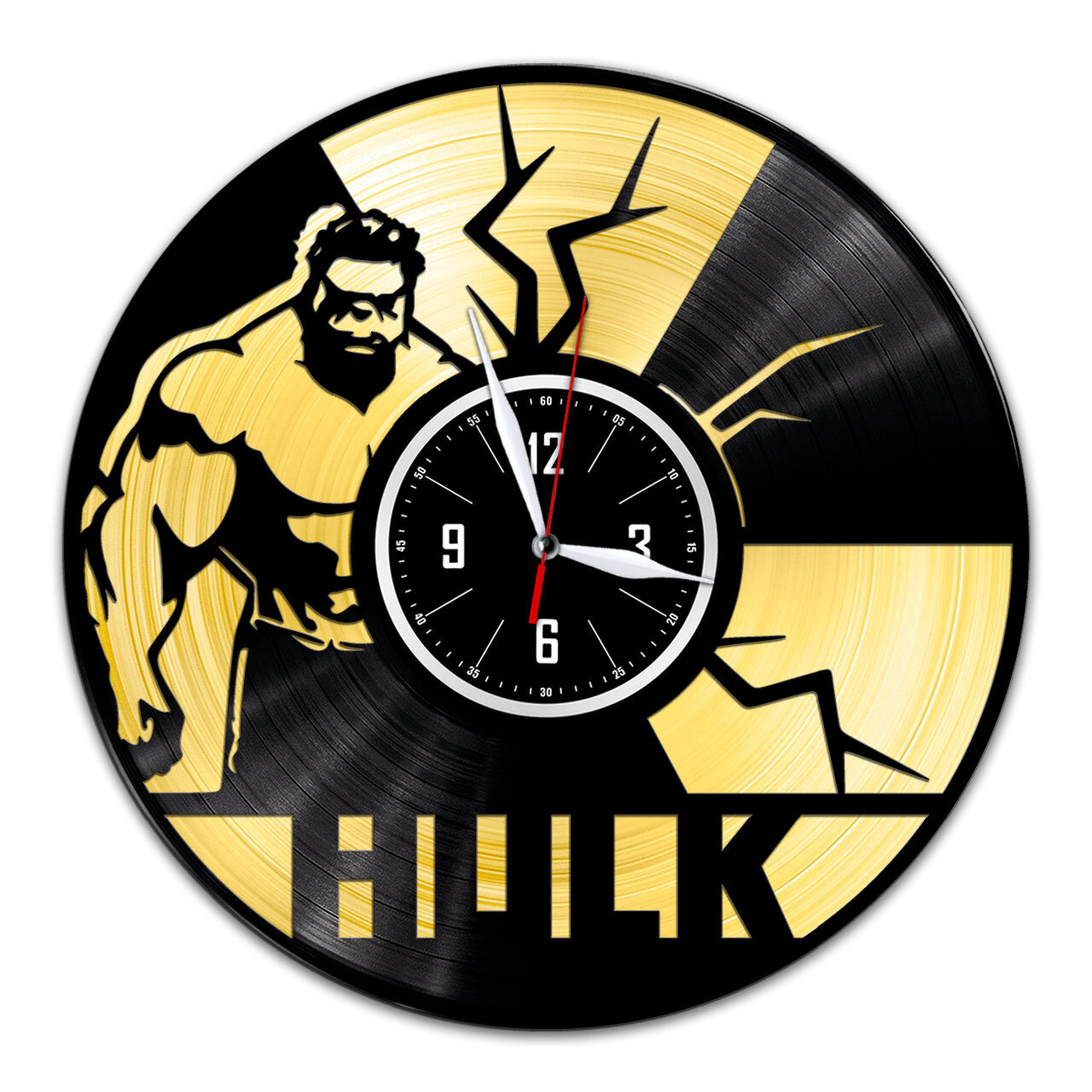 Халк - настенные часы из виниловой пластинки (с золотой подложкой)