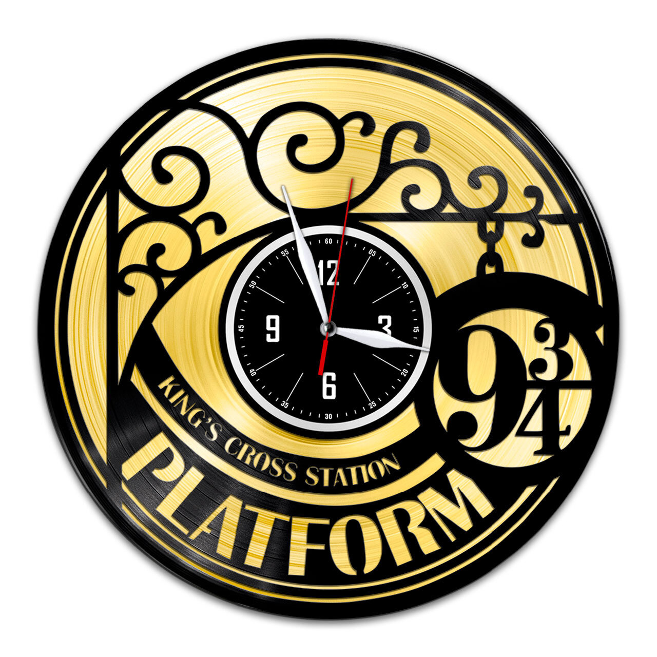 Гарри Поттер - настенные часы из виниловой пластинки (с золотой подложкой)