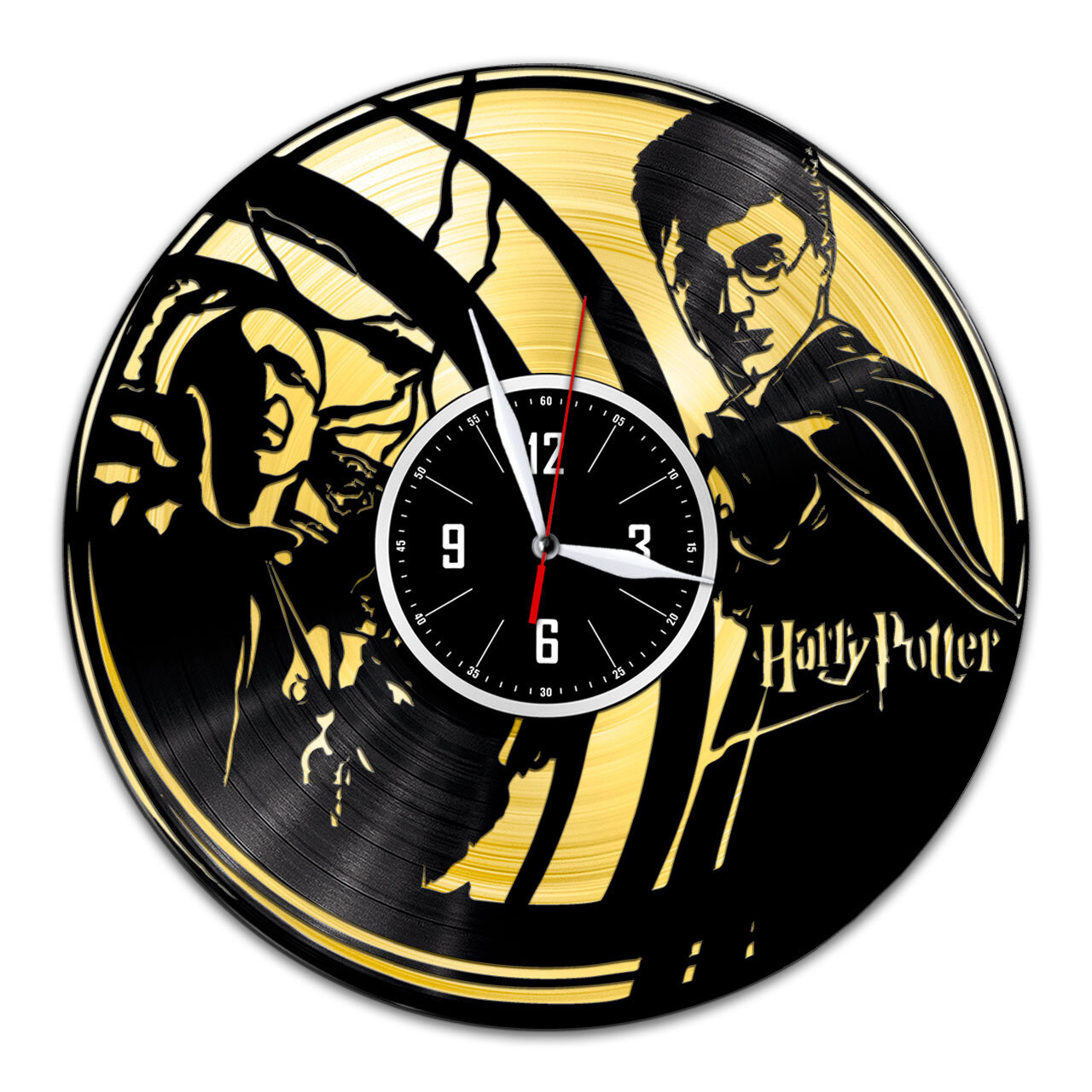 Гарри Поттер - настенные часы из виниловой пластинки (с золотой подложкой)