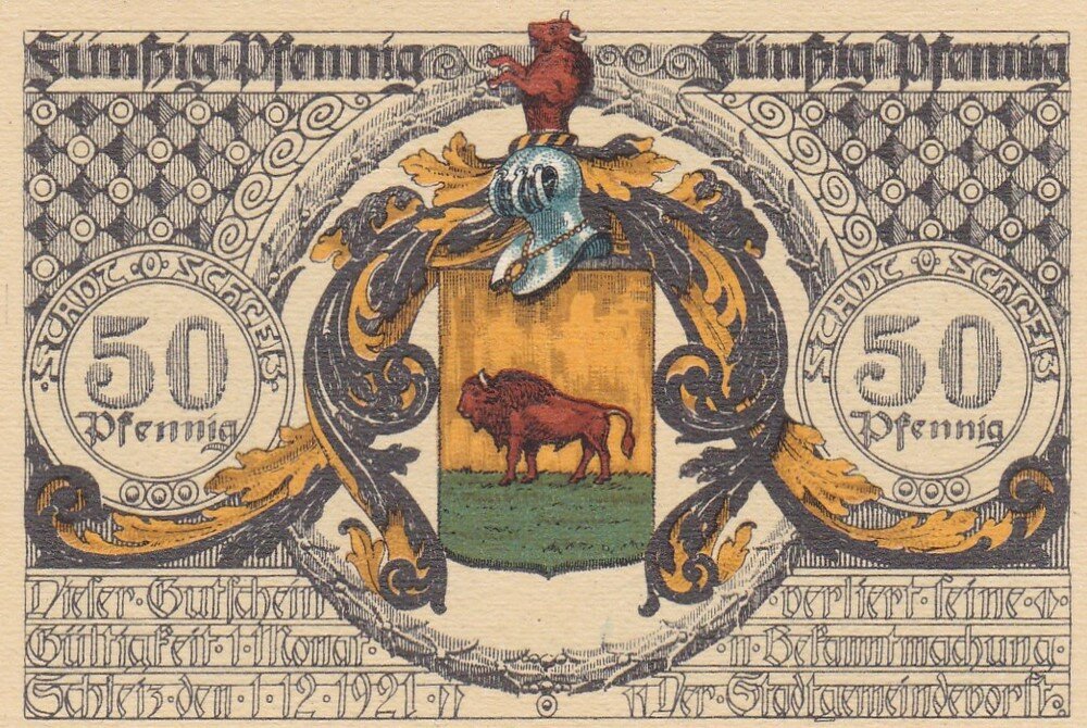 Германия (Веймарская Республика) Шлайц 50 пфеннигов 1921 г. (№7)