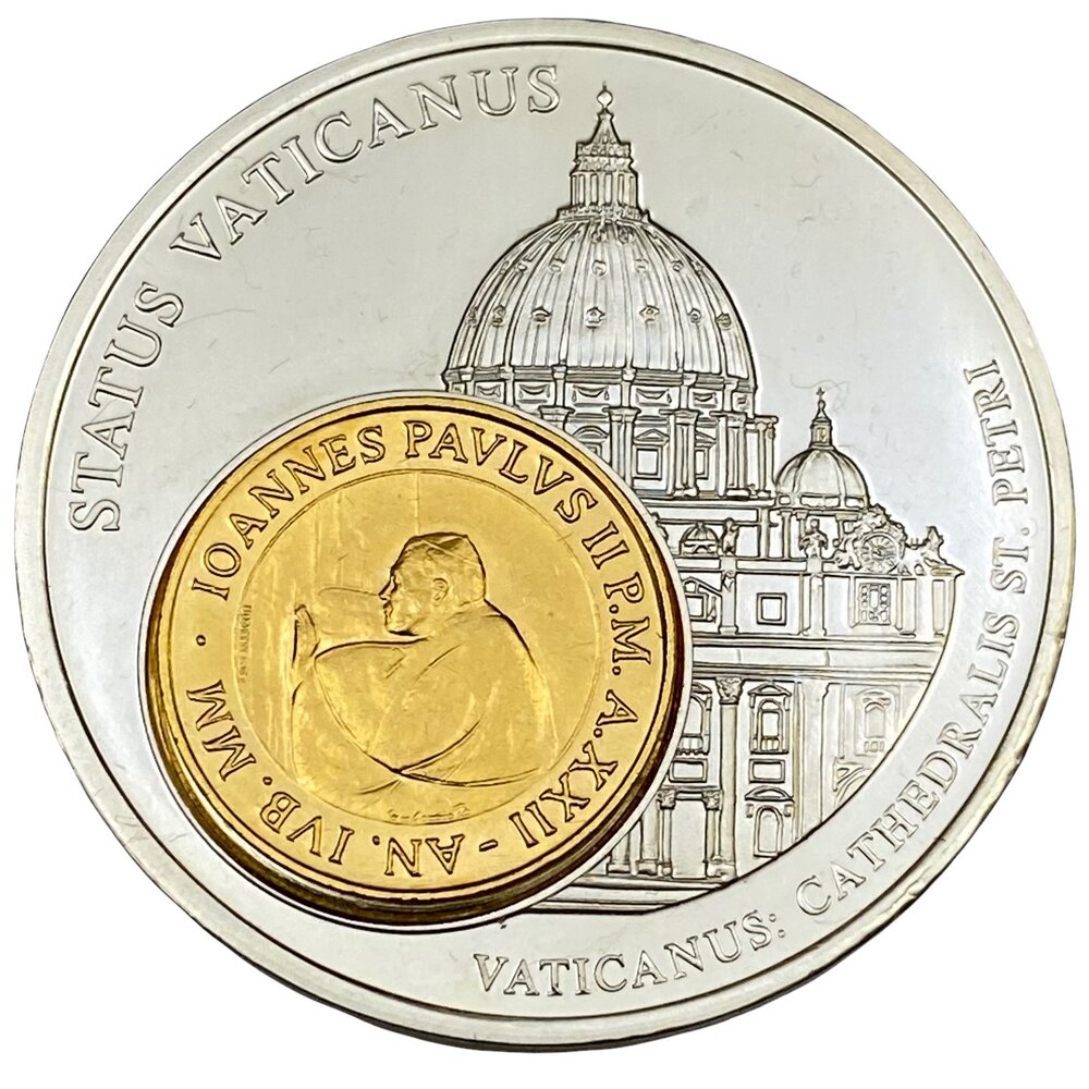 Германия, настольная памятная медаль "Европейские валюты. Ватикан 50 лир" 1997 г.