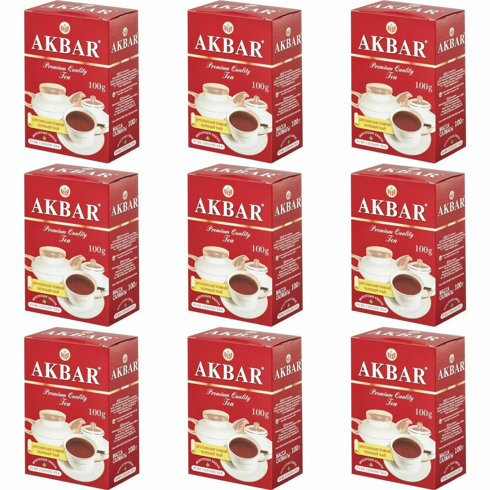Akbar Чай листовой Красно-белая серия, черный, 100 г, 9 шт