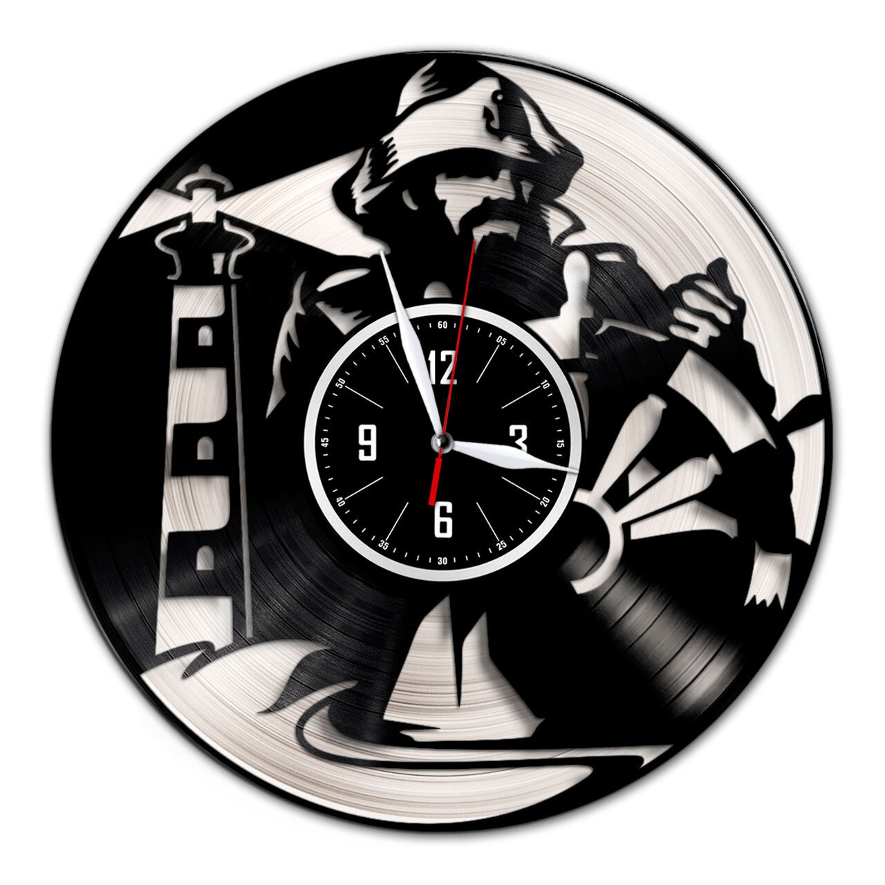 Морской волк - настенные часы из виниловой пластинки (с серебряной подложкой)