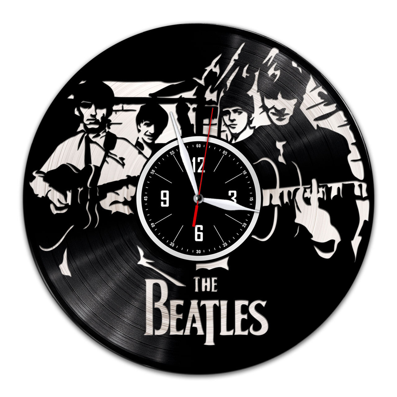 Thе Beatles - настенные часы из виниловой пластинки (с серебряной подложкой)