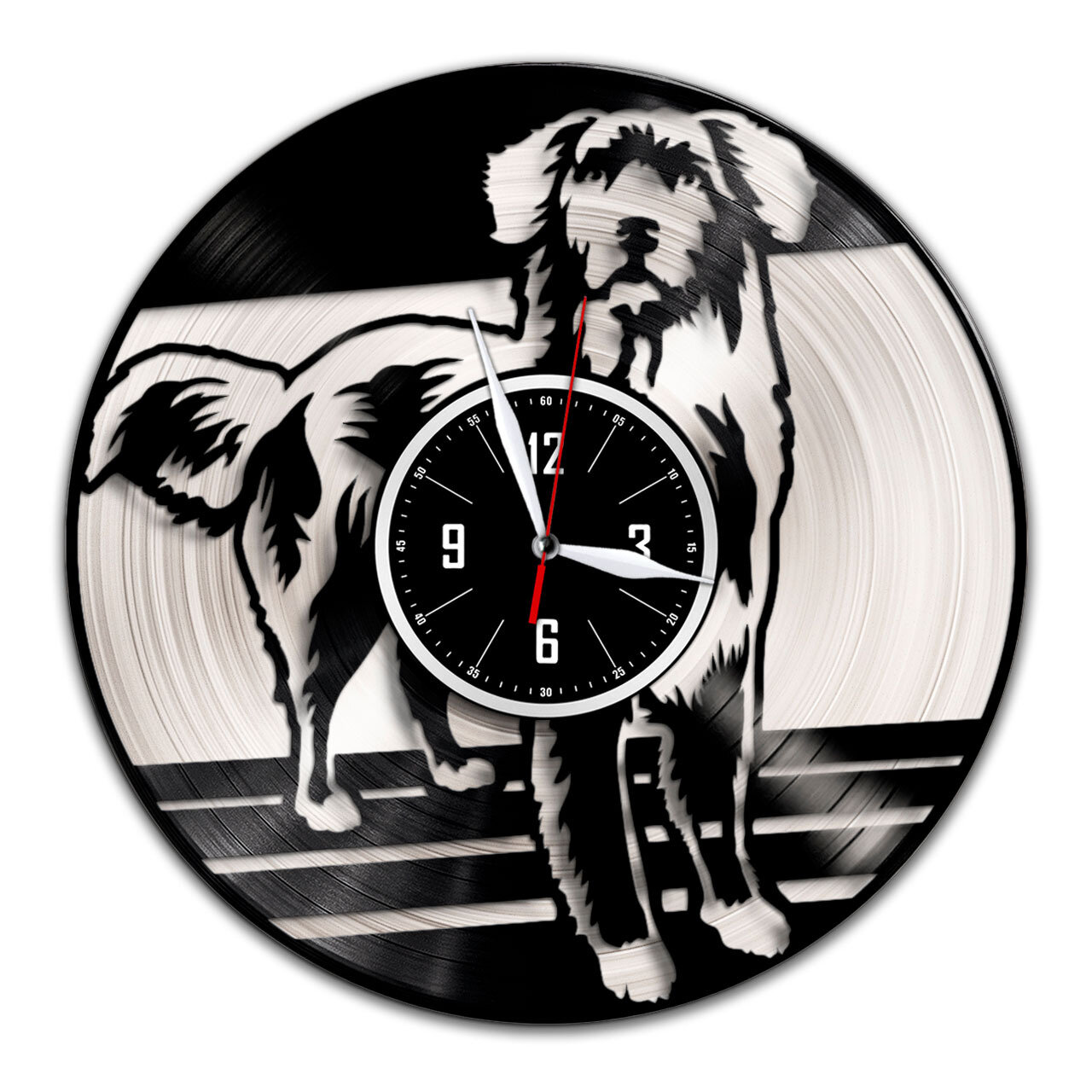 Собака - настенные часы из виниловой пластинки (с серебряной подложкой)
