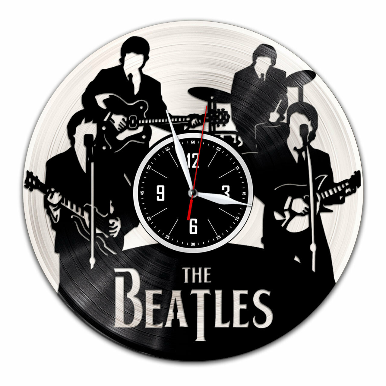 The Beatles - настенные часы из виниловой пластинки (с серебряной подложкой)