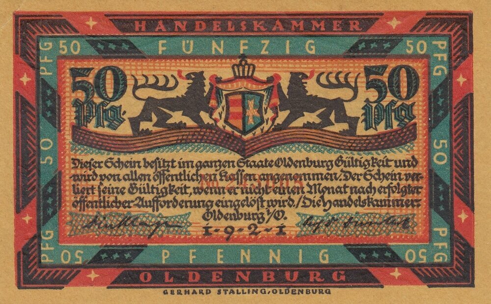 Германия (Веймарская Республика) Ольденбург 50 пфеннигов 1921 г. (Вид 2) (№4) (3)